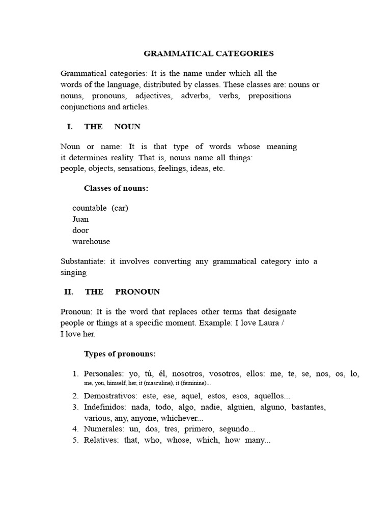 Grammatical Categories | PDF | Noun | Verb