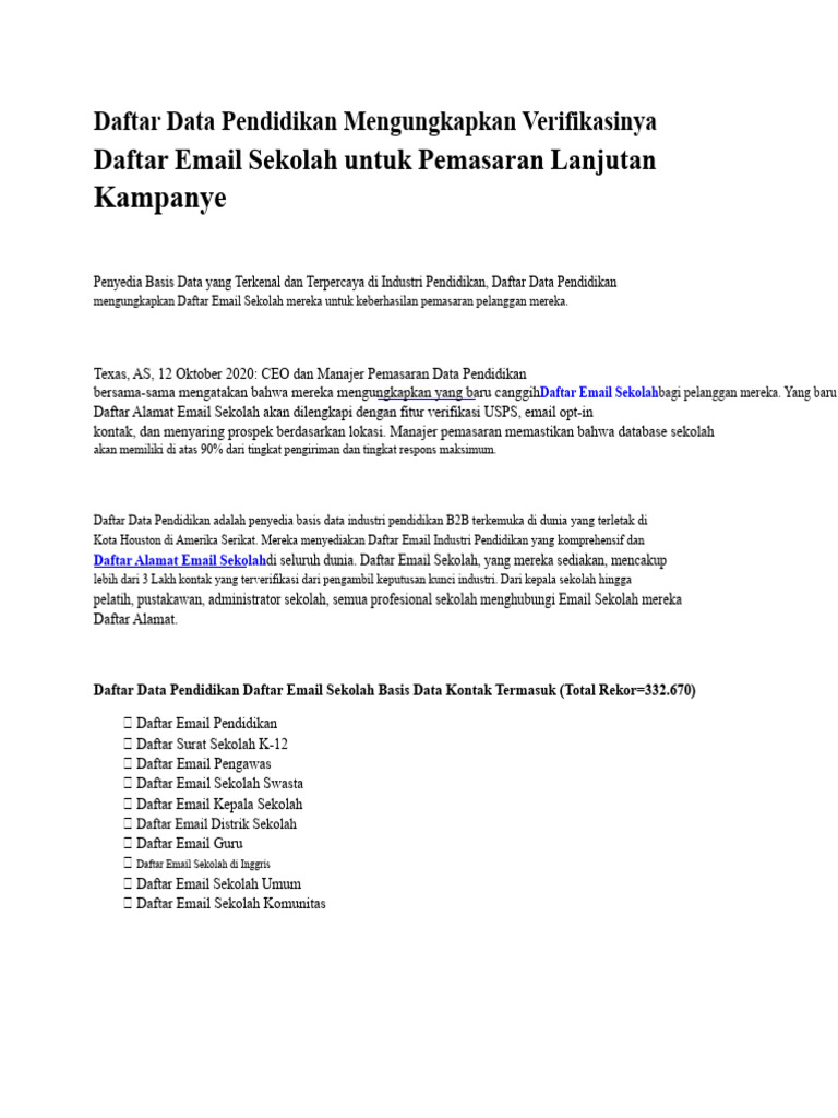 Daftar Email Sekolah PR | PDF