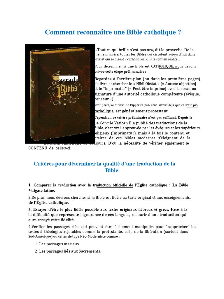 Reconnaître une Bible catholique | PDF | Bible | Église catholique