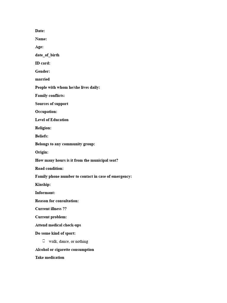 Anamnesis Questions | PDF | Childbirth | Cancer