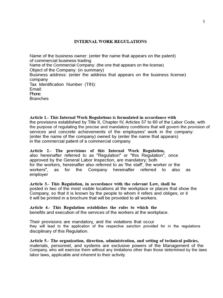 Internal Work Regulations Overview | PDF | Employment | Labour Law