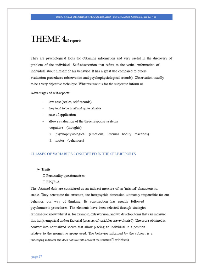 Theme 4 | PDF | Self Report Study | Psychology