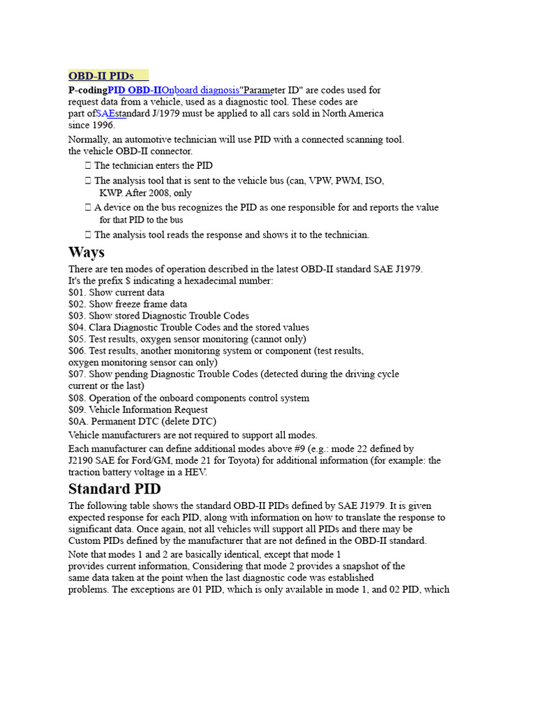 Understanding OBD-II PIDs and Codes | PDF | Vehicle Technology