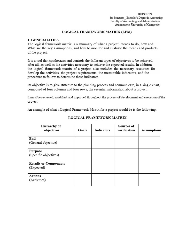 Logical Framework Matrix for Project Planning | PDF | Evaluation ...