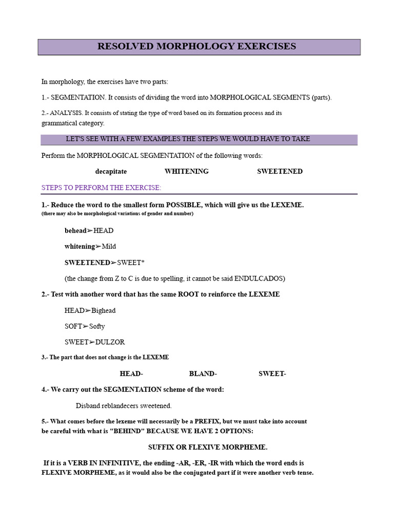 Resolved Exercises Morphology | PDF | Morphology (Linguistics) | Word