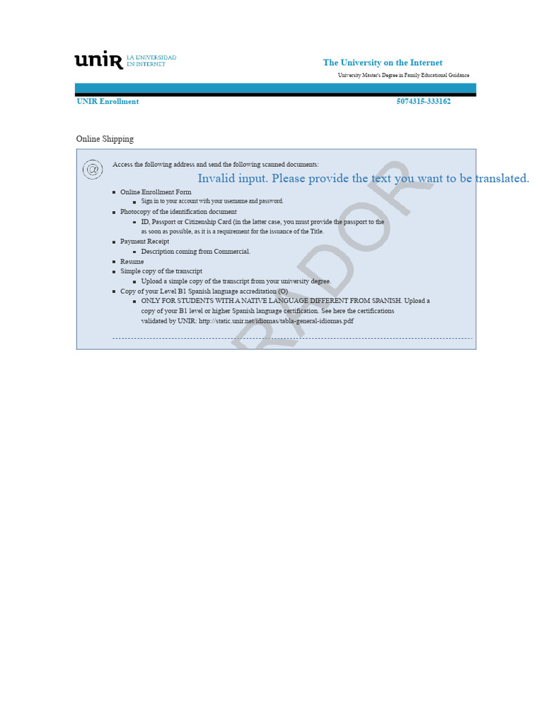 UNIR Master's Enrollment Guide | PDF | Academic Degree | Credit Card