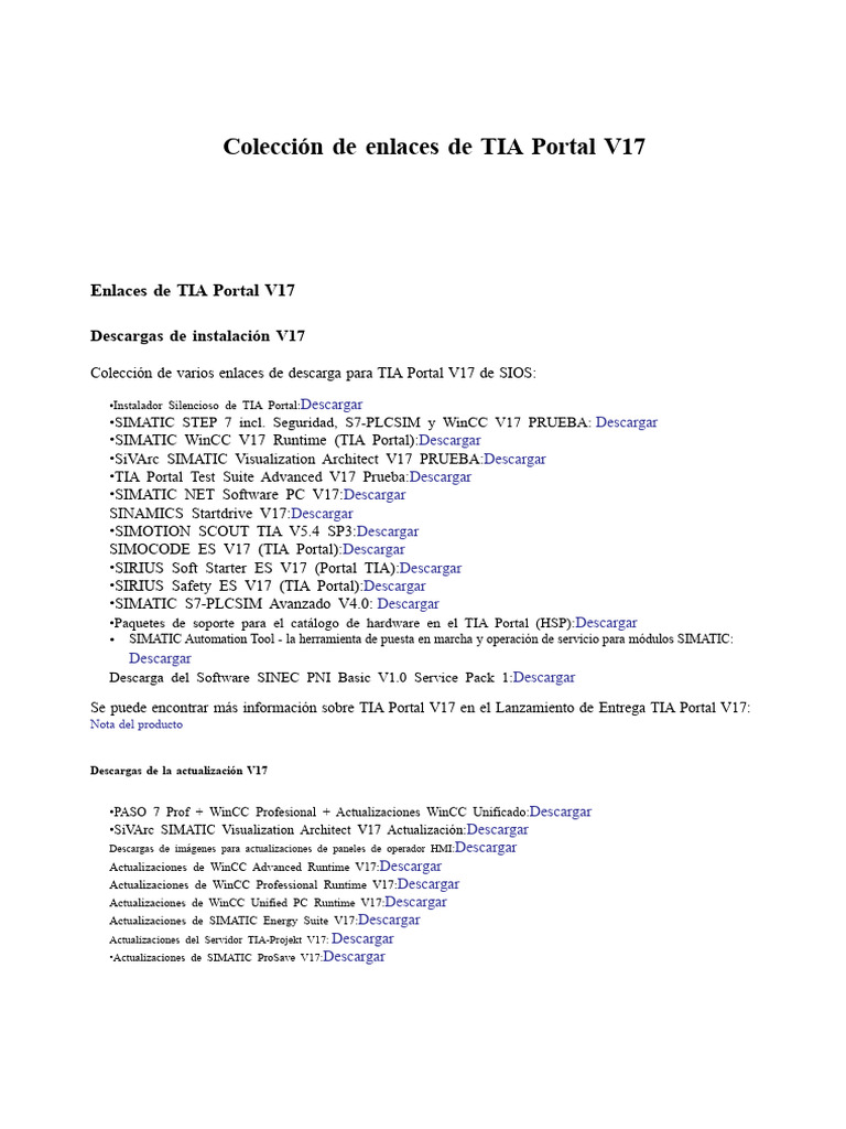 Colección de Enlaces y Actualización de SIEMENS TIA Portal V17 | PDF | Software del sistema ...