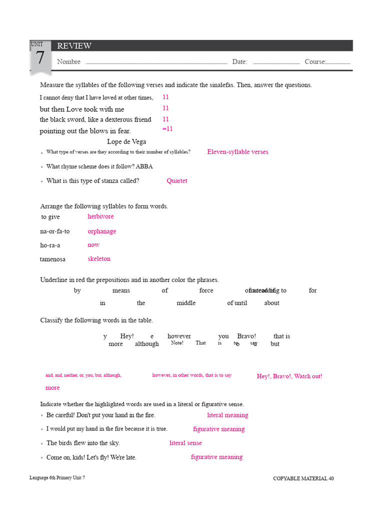 Language Unit 7 Review and Exercises | PDF | Word | Linguistics