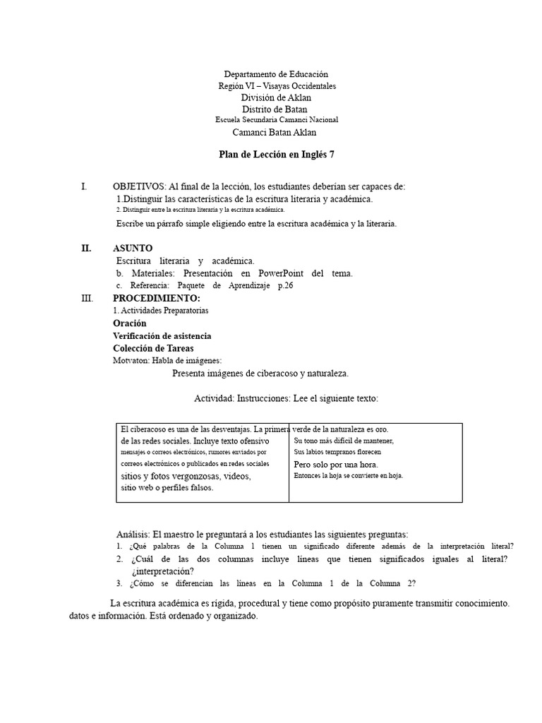 Escritura Literaria vs Académica: Lección 7 | PDF