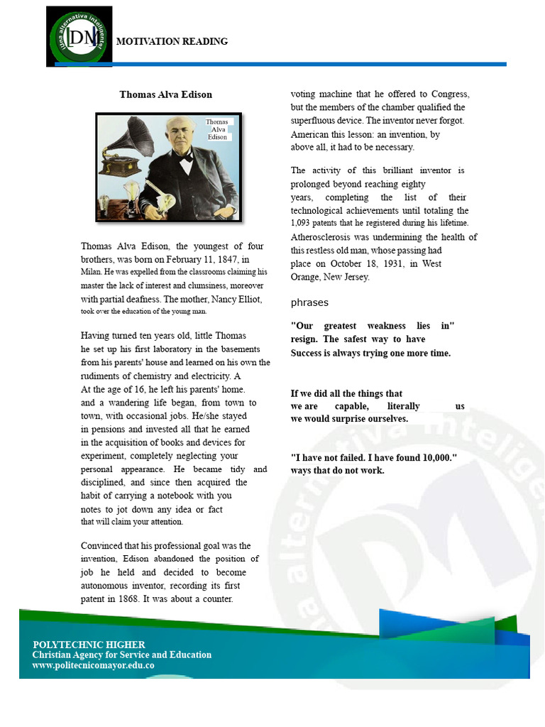 Thomas Edison: Journey of an Inventor | PDF | Thomas Edison | Invention