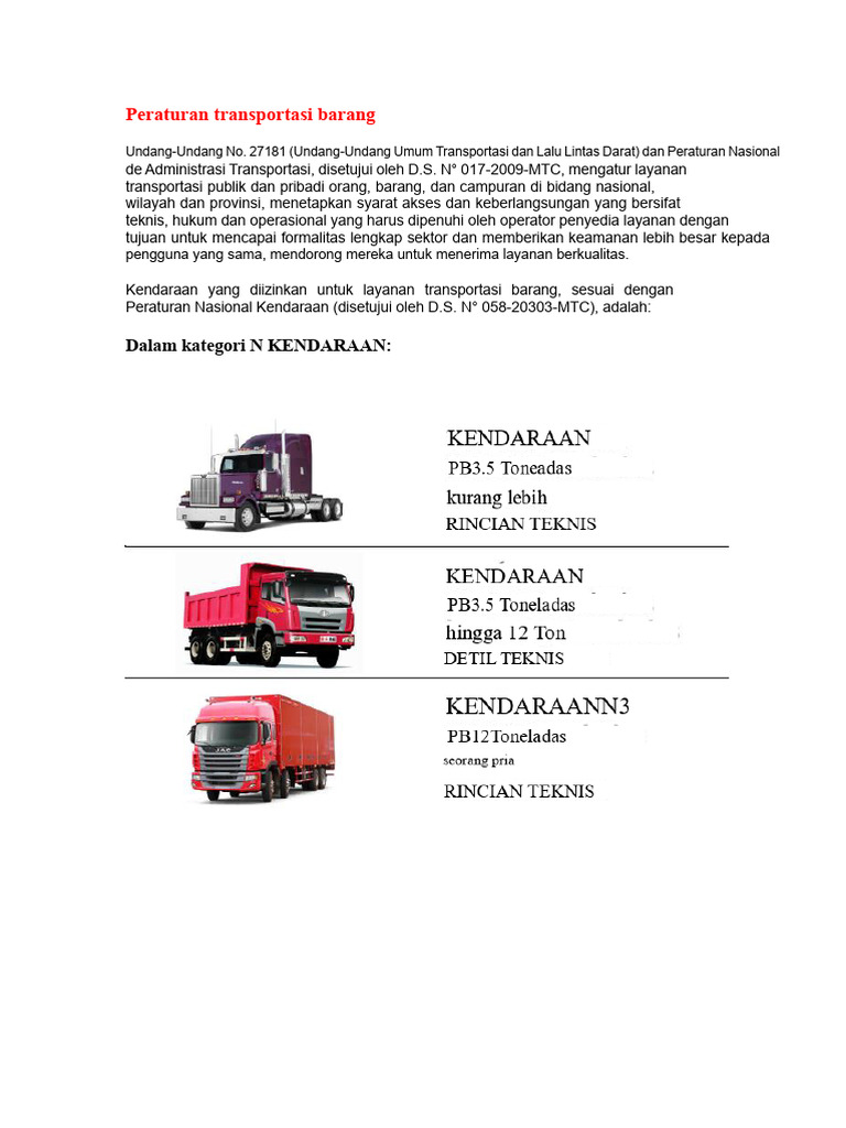 Peraturan Transportasi Barang di Indonesia | PDF