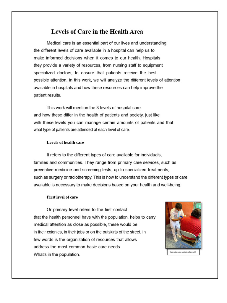 Levels of Care in The Health Area Essay | PDF | Health Care | Hospital