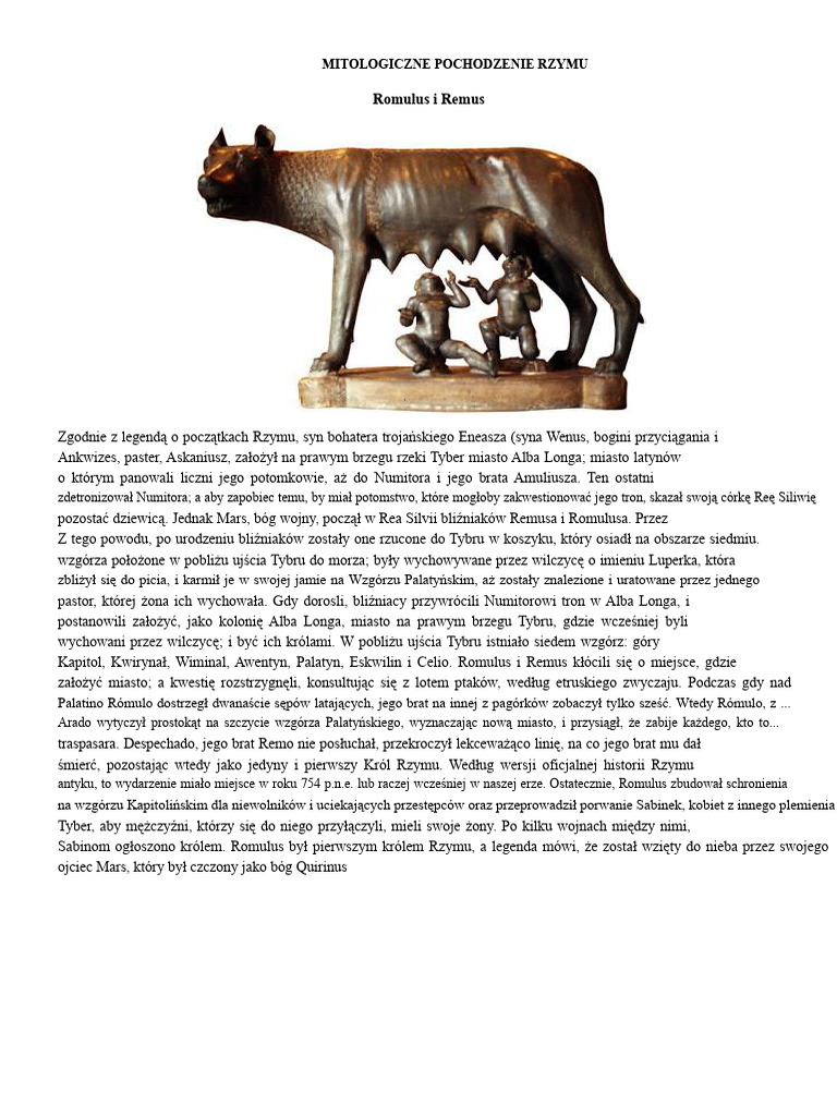 Mitologiczne Pochodzenie Rzymu | PDF