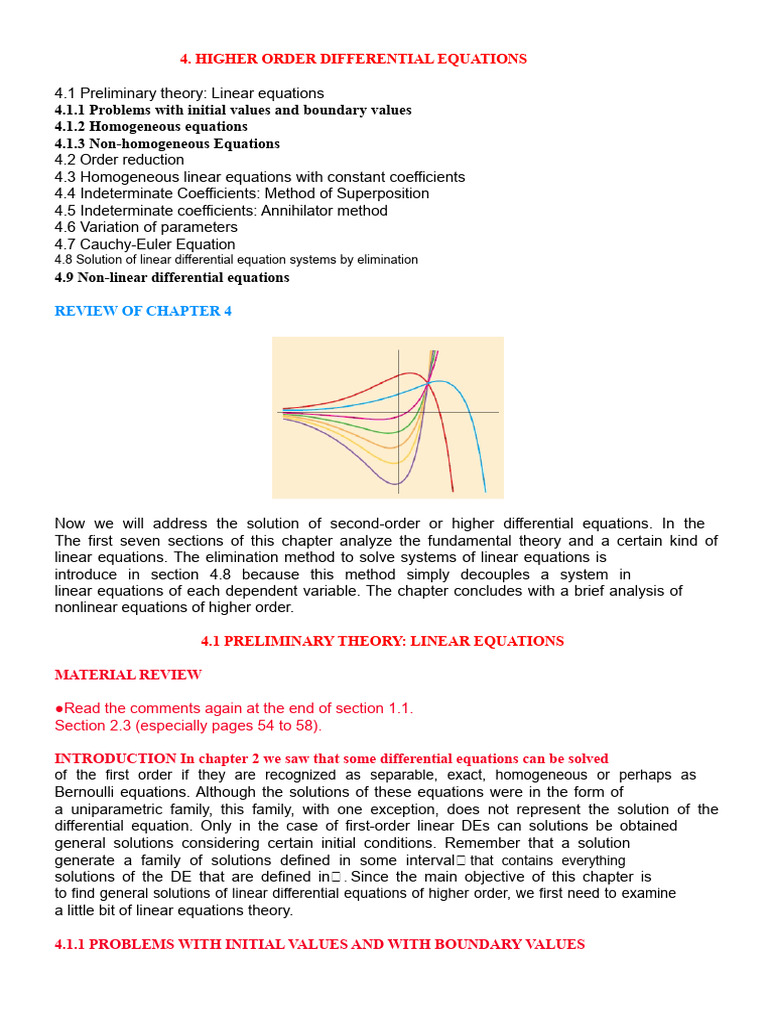 SEC. 4.1, Preliminary Theory, Linear Equations | PDF | Equations | Differential Equations