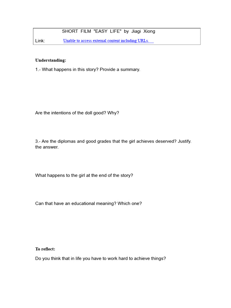 Easy Life Short Film Analysis | PDF