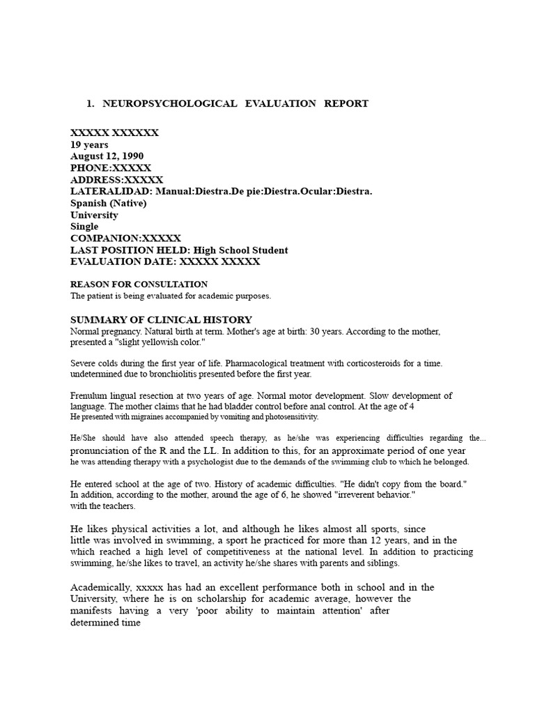 Model of A Neuropsychological Report | PDF | Recall (Memory) | Memory