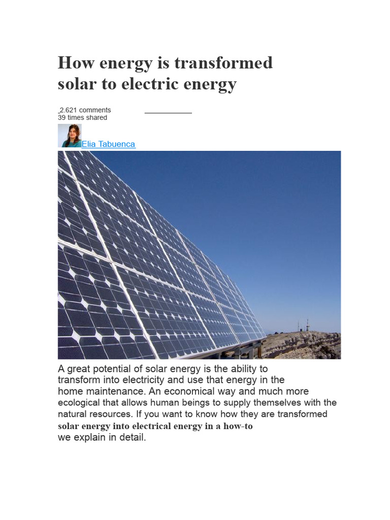 How Is Solar Energy Transformed Into Electrical Energy? | PDF ...