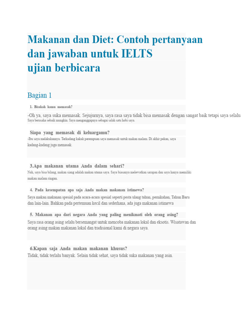 Pertanyaan IELTS tentang Makanan dan Diet | PDF