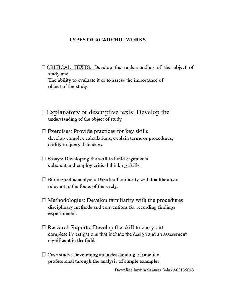 Types of Academic Works | PDF