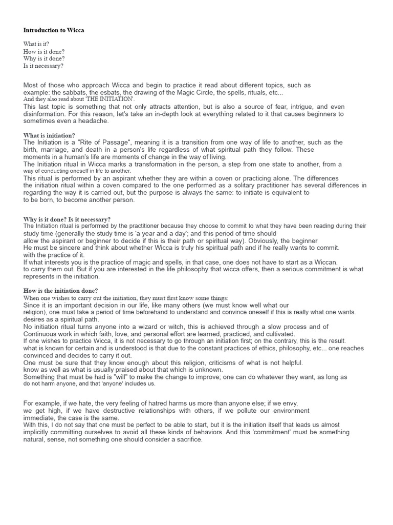 Introduction To Wicca | PDF | Wicca | Spirituality
