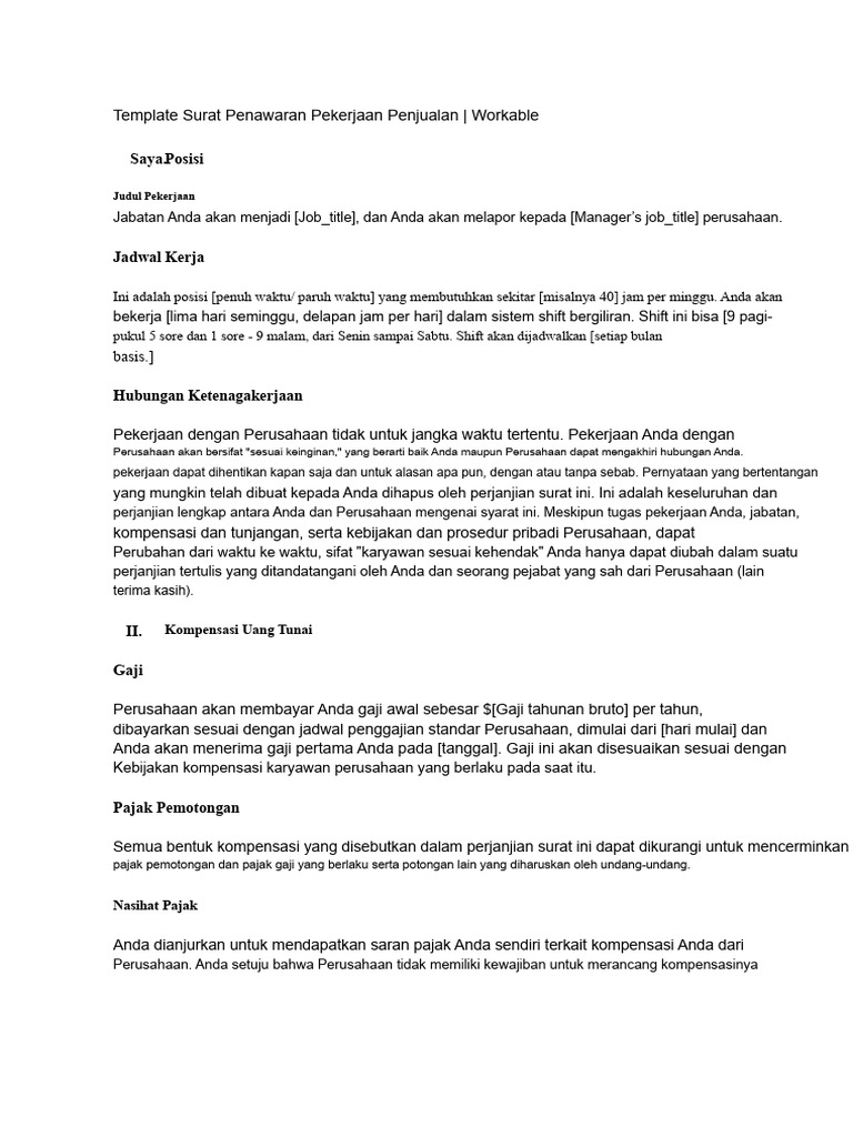 Template Surat Penawaran Kerja Penjualan | PDF