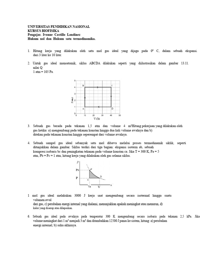 Workshop 3. Hukum Pertama Termodinamika | PDF