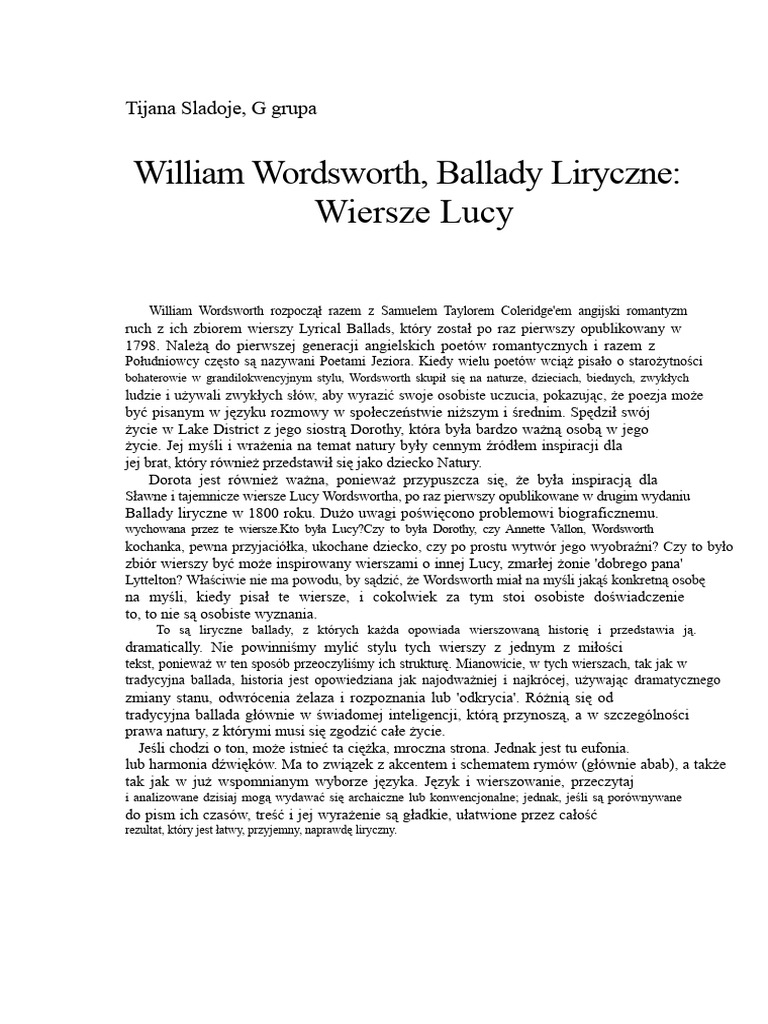1 William Wordsworth - Wiersze o Lucy | PDF