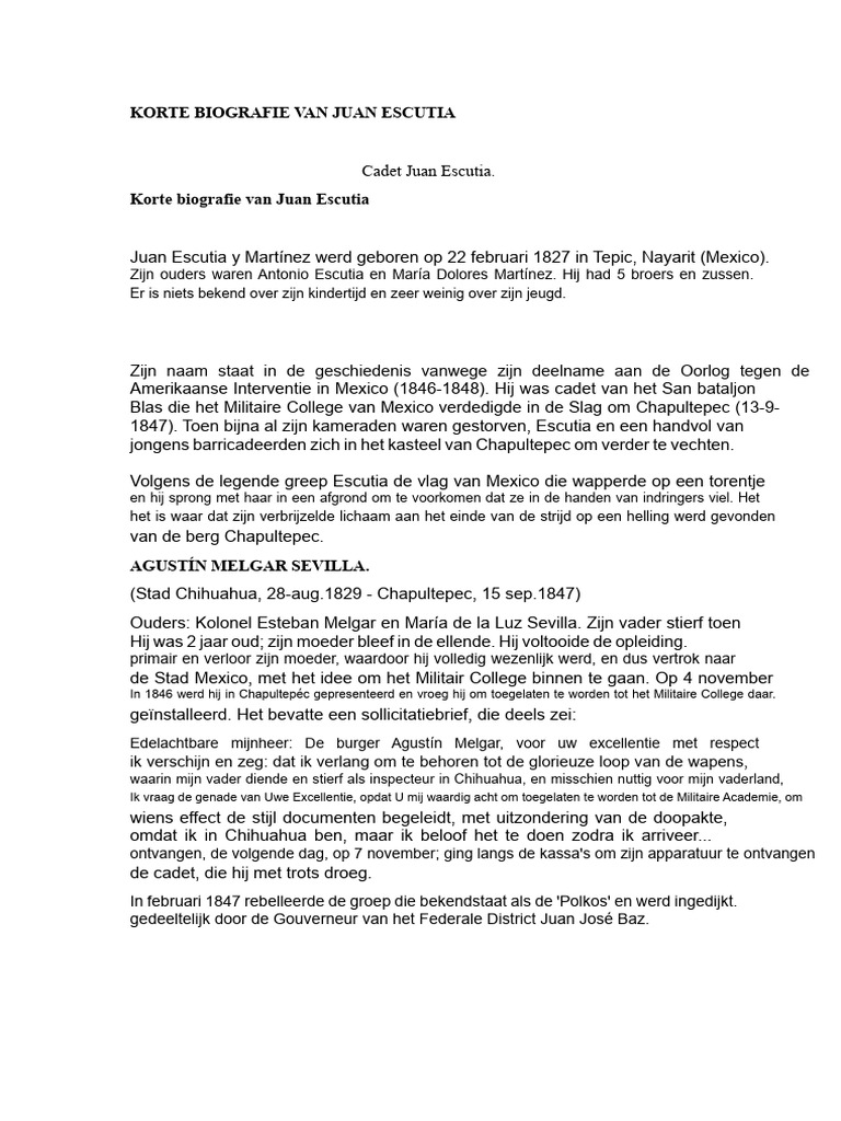 Korte Biografie Van Juan Escutia | PDF