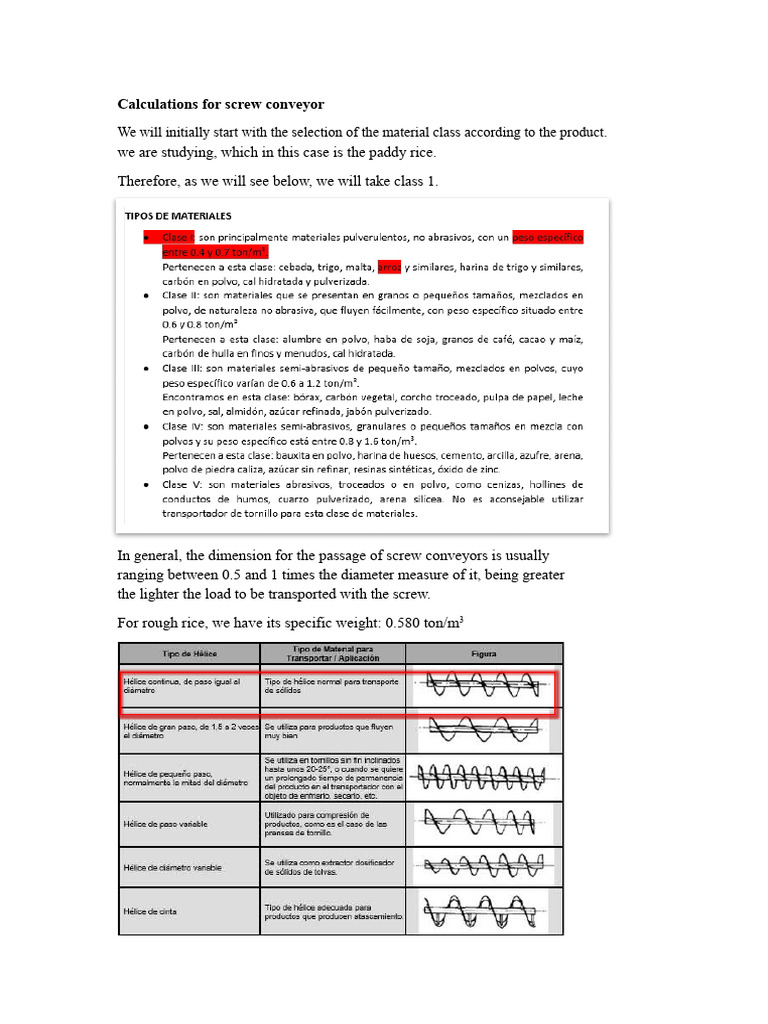 Calculations For Helical Transporter | PDF