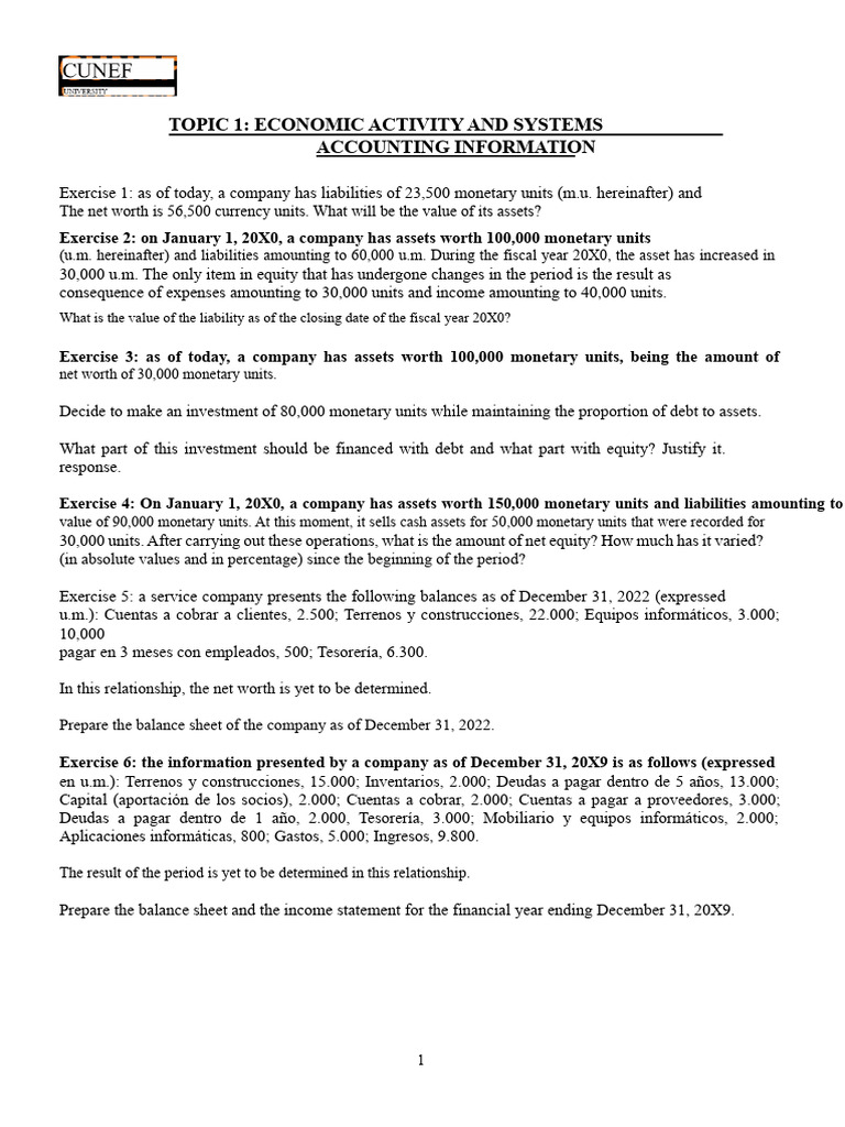 Exercises - Topic - 1 (1) Accounting | PDF | Equity (Finance) | Currency