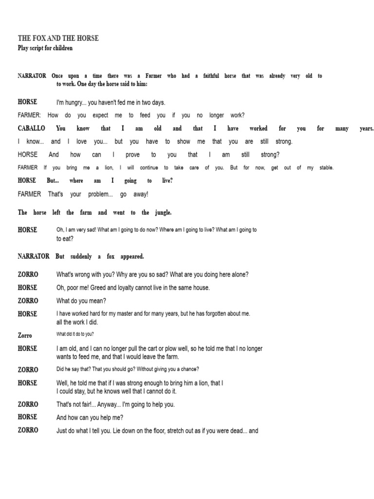 The Fox and the Horse: A Play Script | PDF