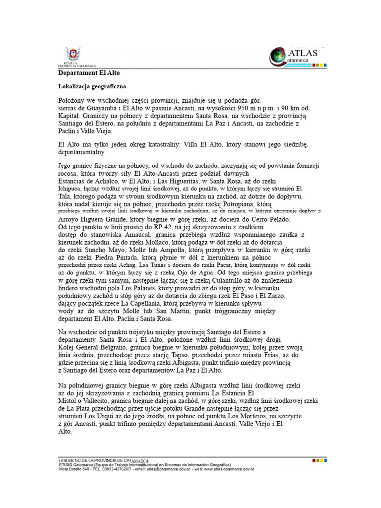 Departament El Alto - Atlas Catamarca | PDF