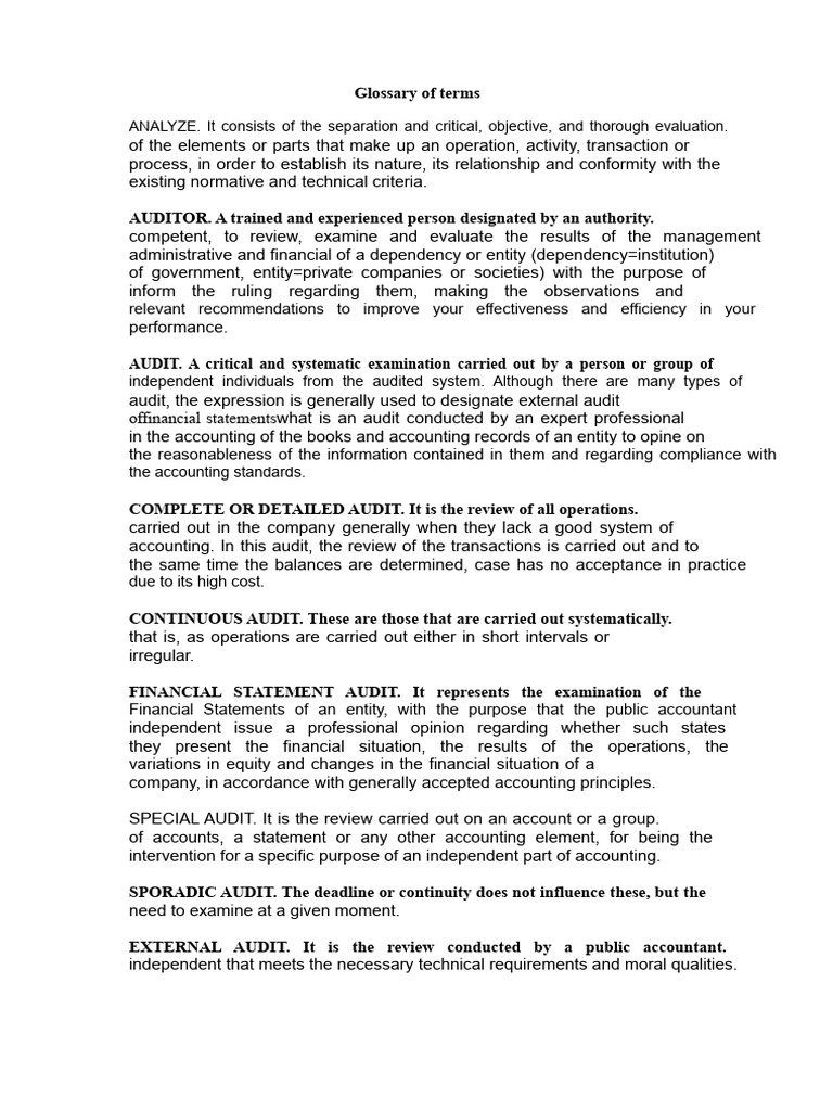 Glossary of Audit Terms | PDF | Audit | Accounting