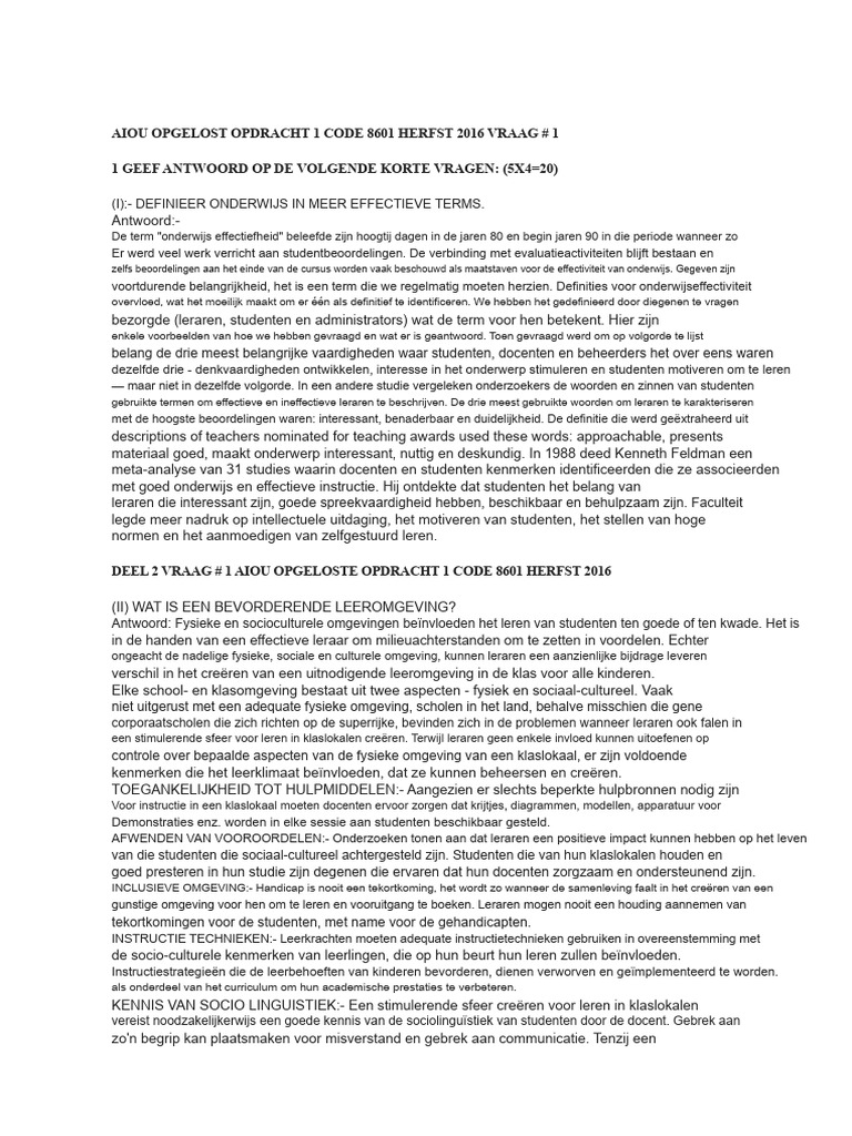 Aiou 1ste Opdracht 8601 | PDF