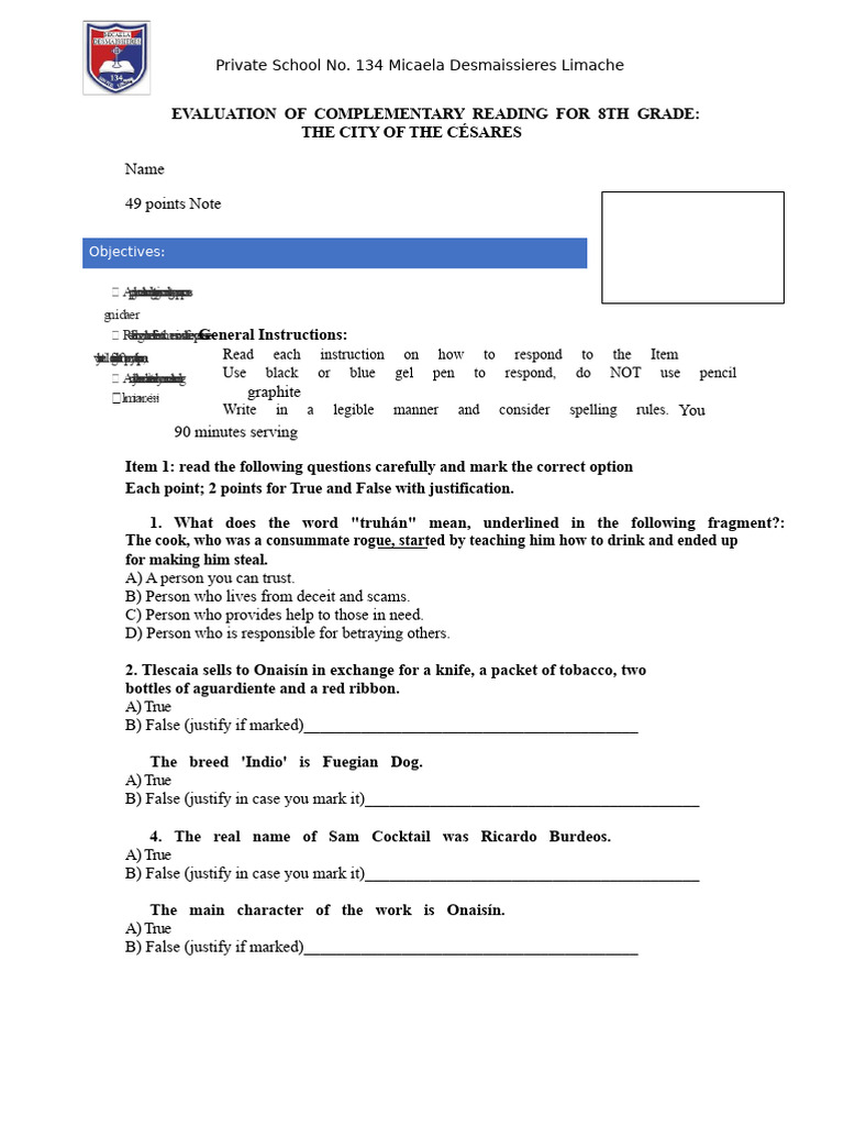 Supplementary Reading Assessment Caesars | PDF