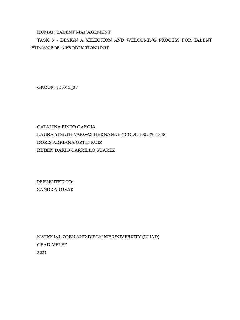 Unit 2 - Task 3 Design A Selection and Welcoming Process For Human ...