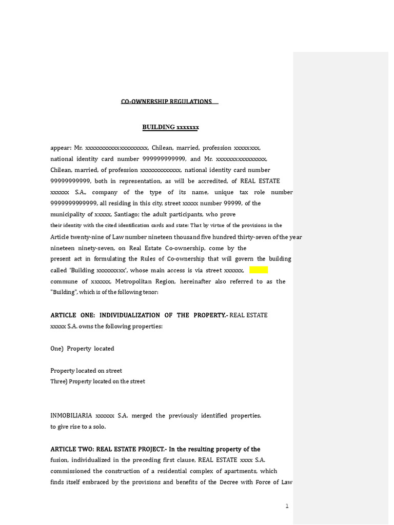 Example of Co-Ownership Regulations | PDF | Condominium | Payments