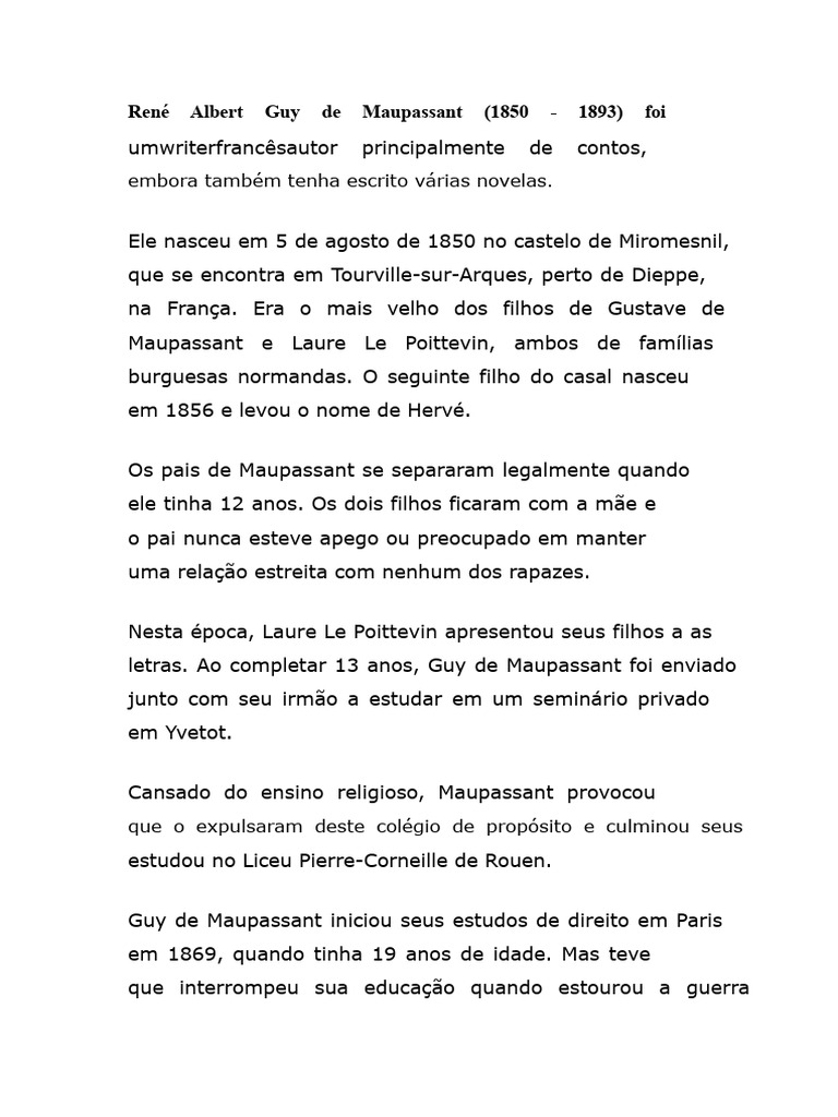 Vida e Obras de Guy de Maupassant | PDF | Guy de Maupassant