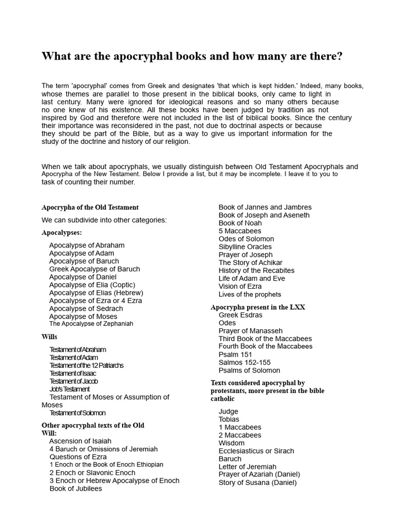 Understanding Apocryphal Books List | PDF | Book Of Enoch | Apocrypha