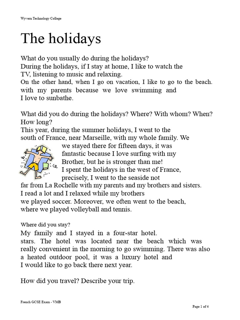 Holidays - Model Answers | PDF