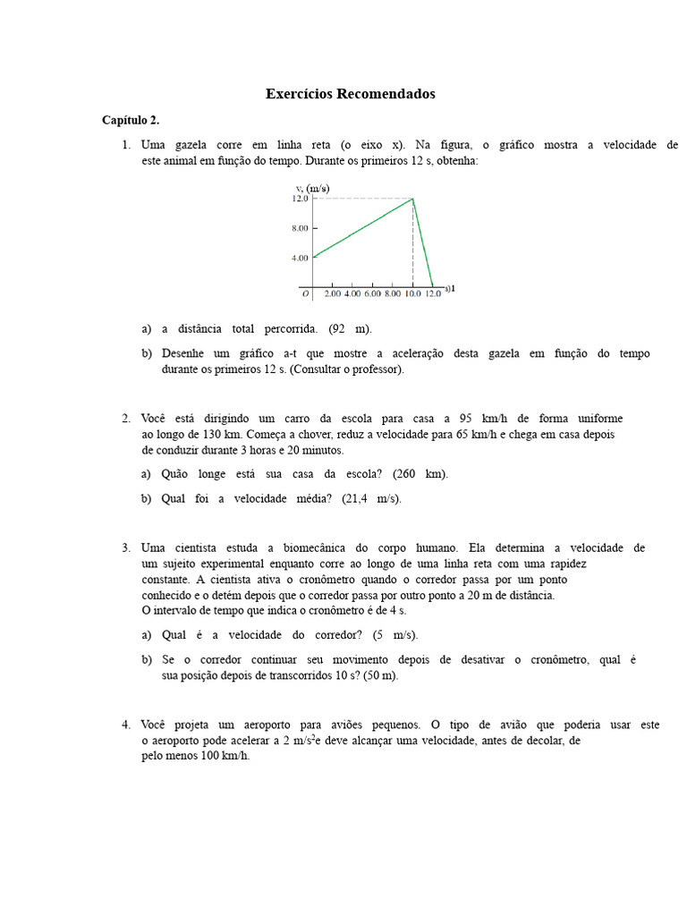 Exercícios Recomendados - Capítulo 2 | PDF | Velocidade | Tempo