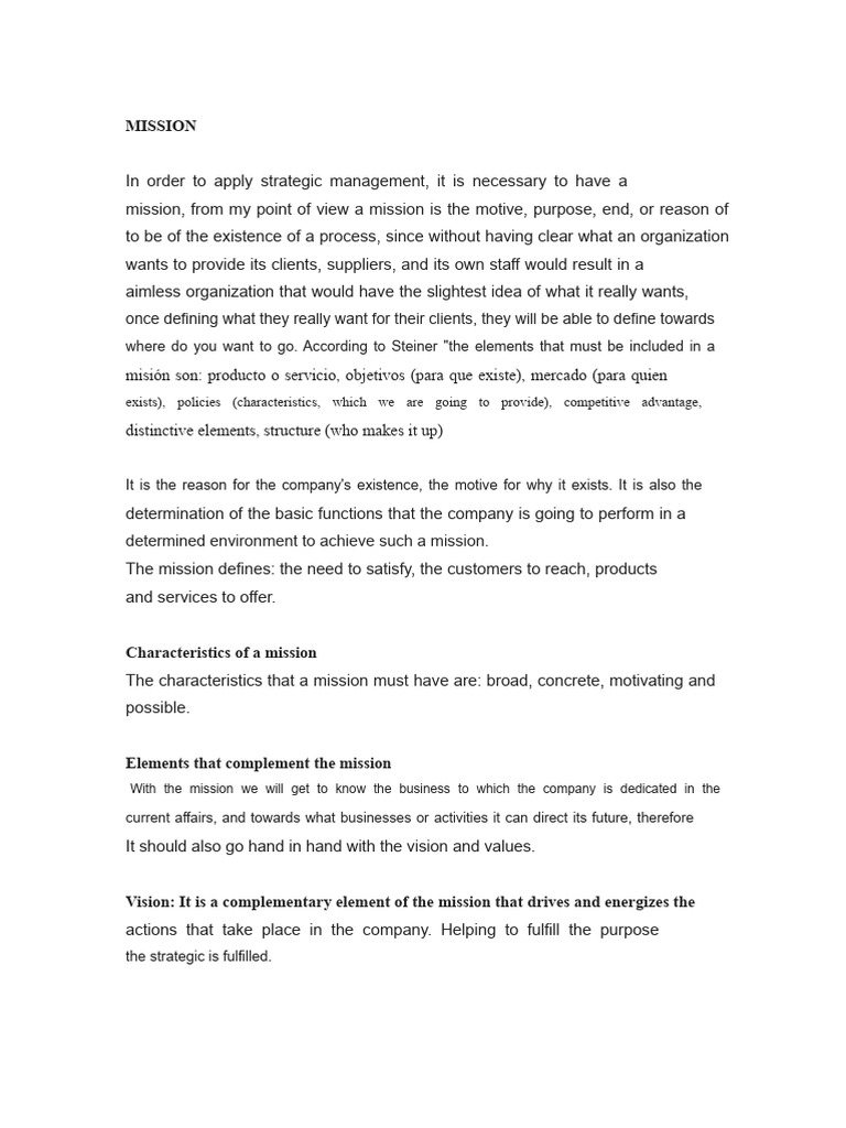 3 - MISSION and VISION OF STRATEGIC MANAGEMENT | PDF | Strategic ...