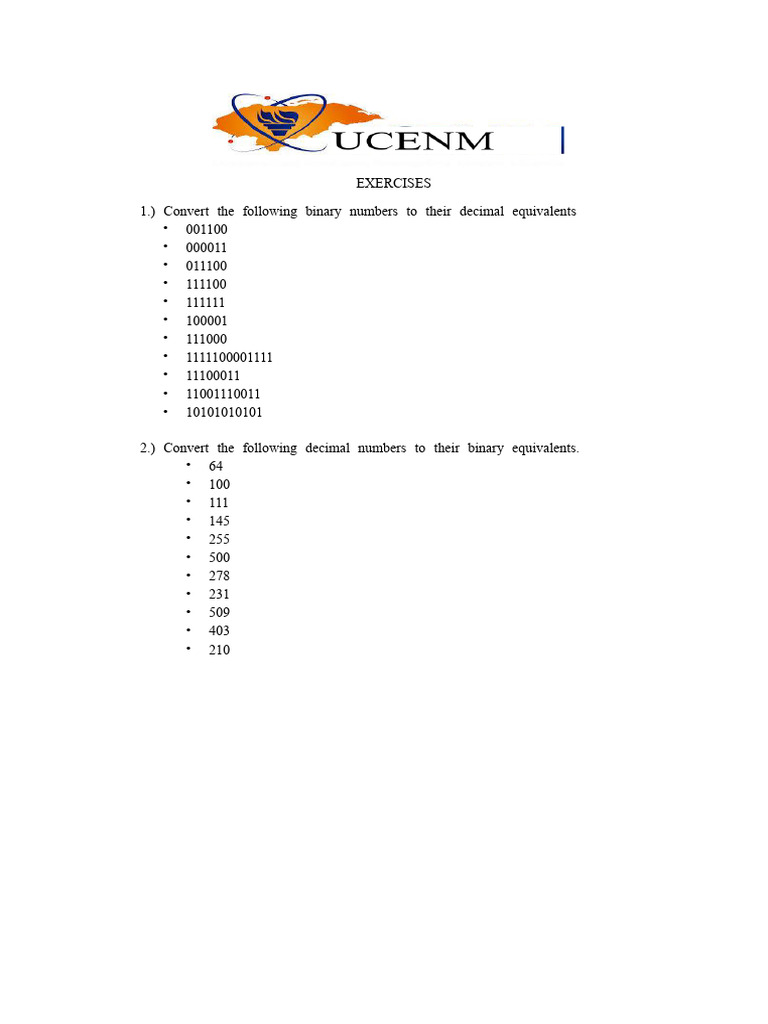 Binary and Decimal Exercises | PDF