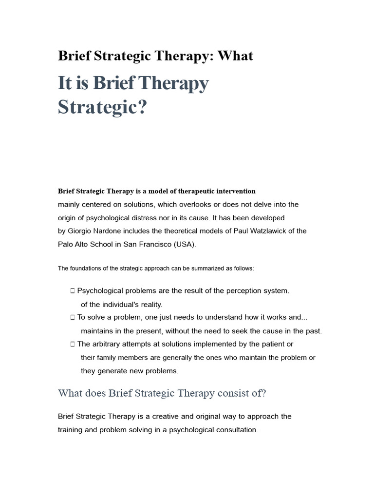 Brief Strategic Therapy | PDF | Psychotherapy | Mental Disorder