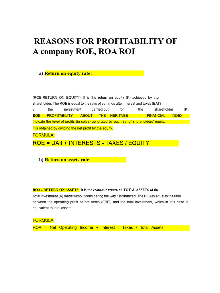 Reasons For Profitability Roe, Roa, Roi | PDF | Return On Investment ...