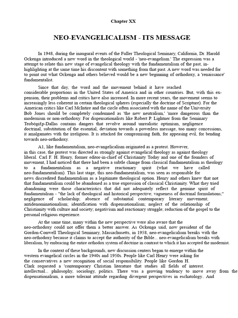 Neo-Evangelicalism Its Message | PDF | Christian Fundamentalism ...