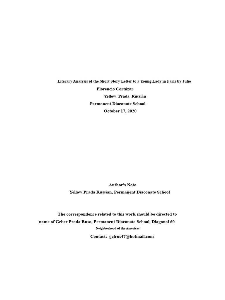 Literary Analysis of The Short Story "Letter To A Young Lady in Paris ...