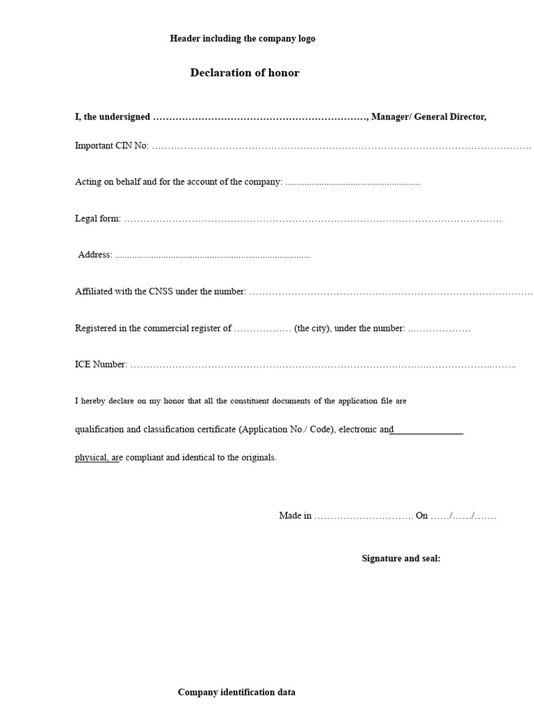 Declaration On Honor Signed 2021 | PDF