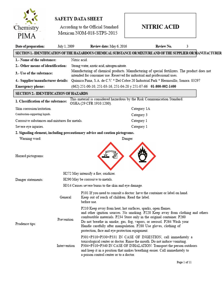 Nitric Acid Safety Data Sheet | PDF | Fires | Personal Protective Equipment