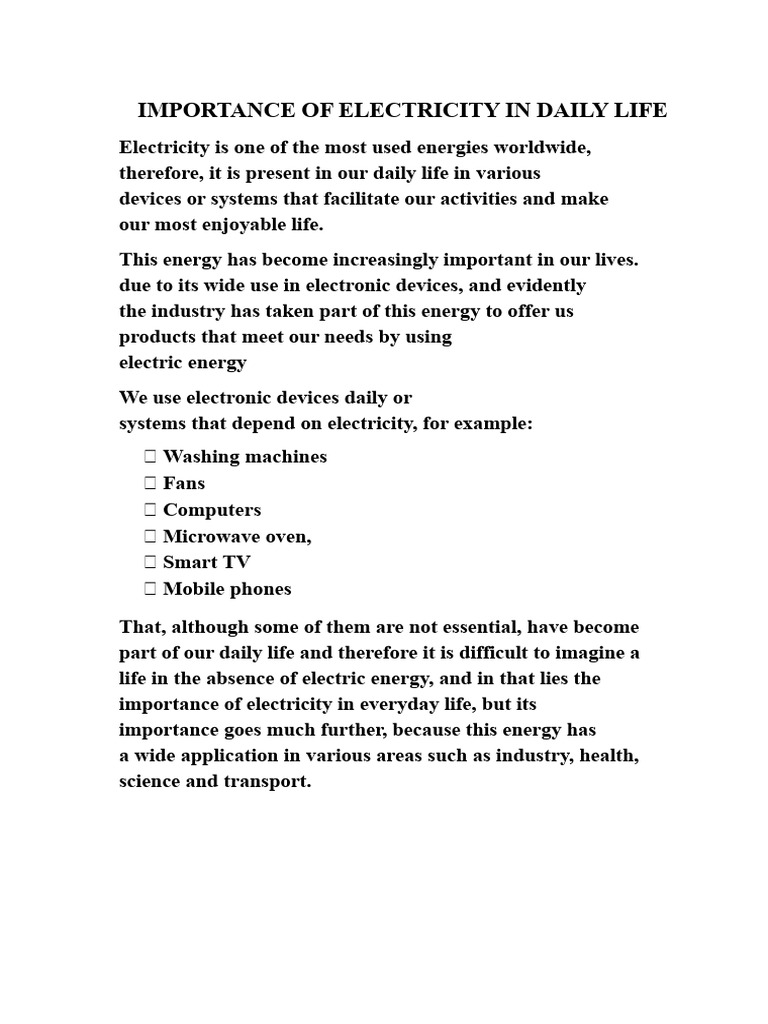 Importance of Electricity in Daily Life | PDF